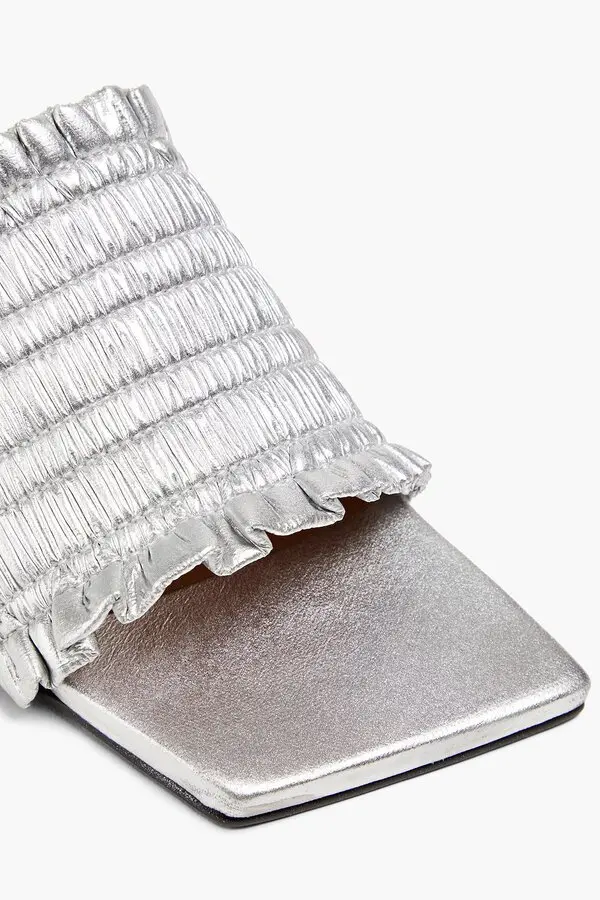 GANNI Shirred Metallic Mules - Silver