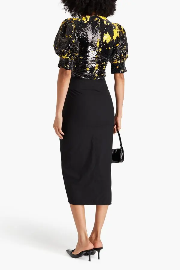 GANNI Bow-detailed Ruched Poplin Midi Skirt