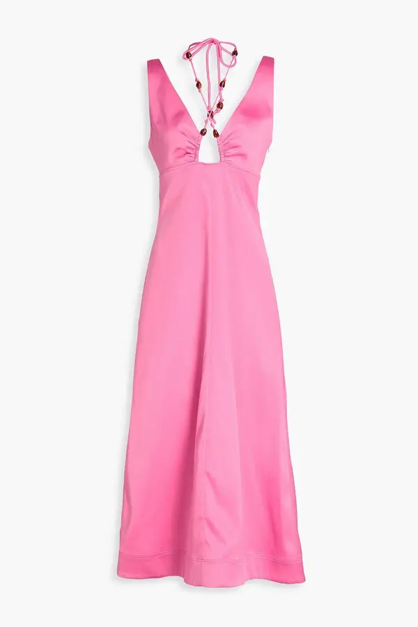 Double Satin Halter-neck Dress - Pink