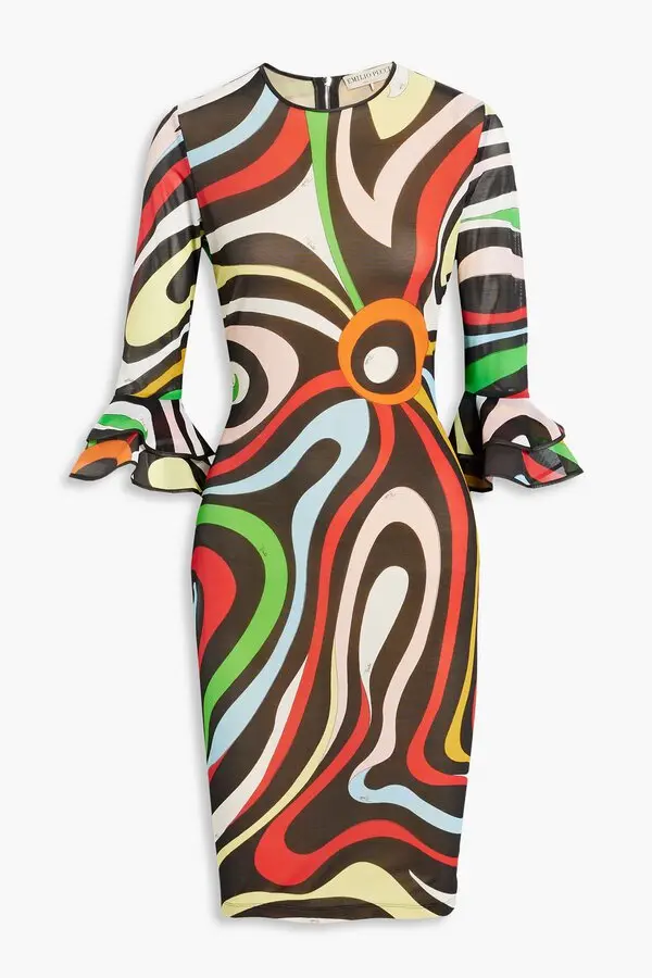 Emilio Pucci Ruffled Printed Stretch-tulle Dress - Black