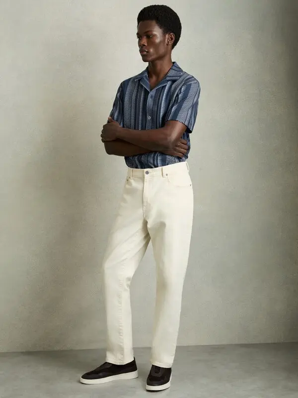 REISS Archer Aztec-stripe Cuban-collar Shirt