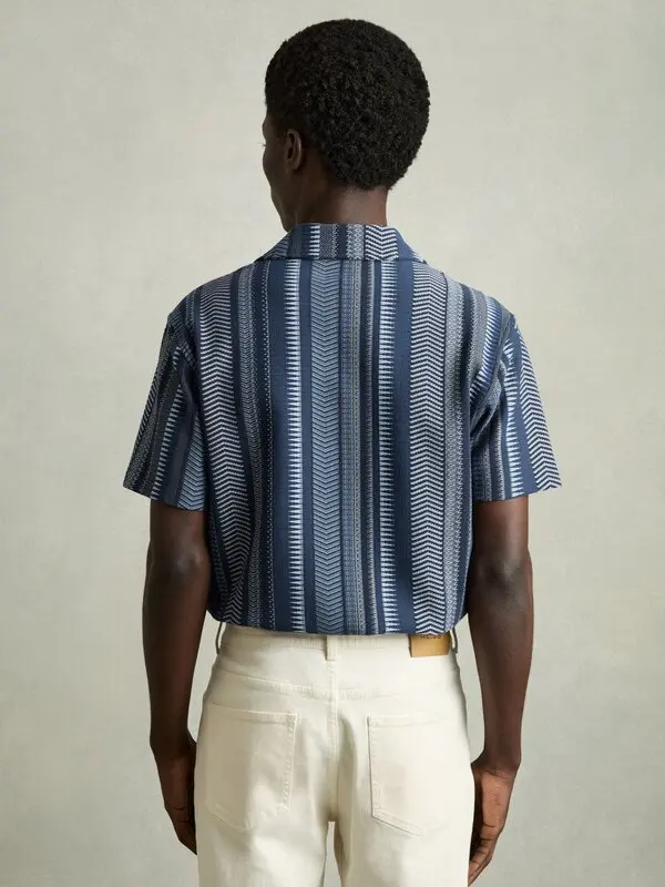 REISS Archer Aztec-stripe Cuban-collar Shirt
