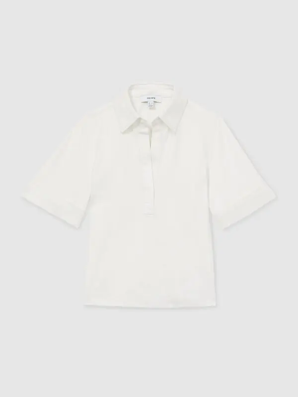 REISS Astrid Open-collar Polo Shirt - Cream