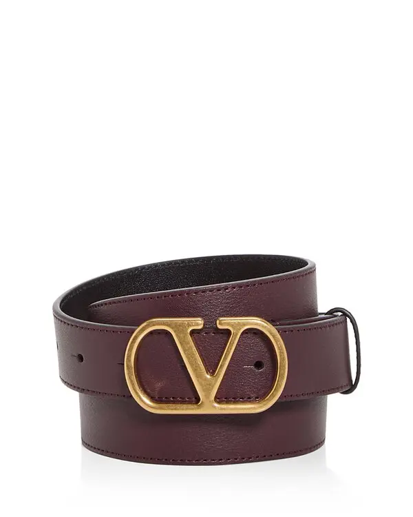 Valentino Garavani Vlogo Leather Belt - Dark Aubergine