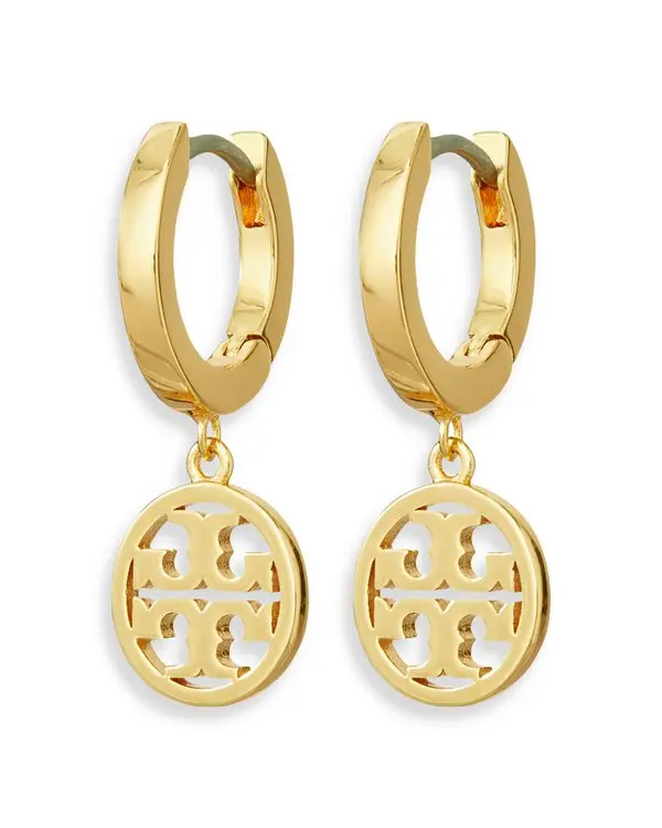 Tory Burch Miller Logo Charm Huggie Hoop Earrings - Gold
