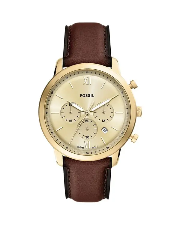 Fossil Neutra Chronograph Leather Strap Watch - Gold/brown