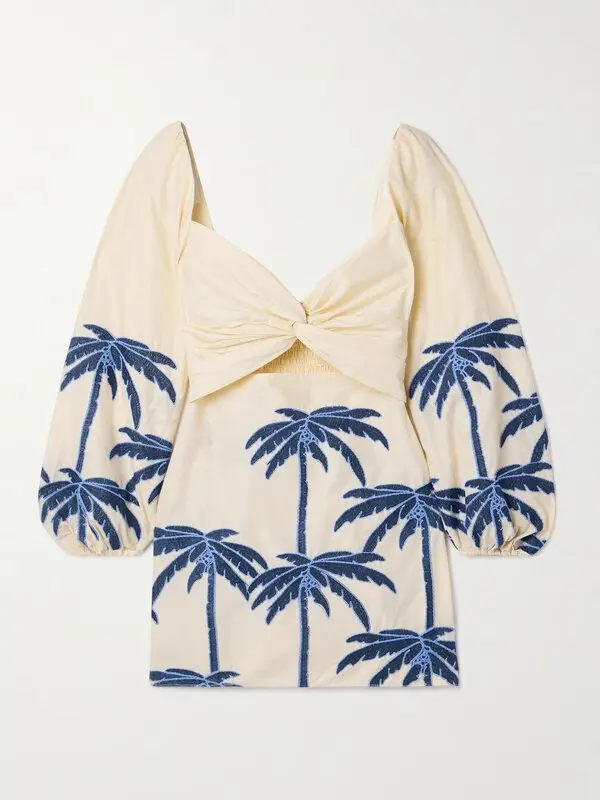 Johanna Ortiz The Power Of The Sea Cutout Embroidered Cotton-blend Voile Mini Dress - Neutrals