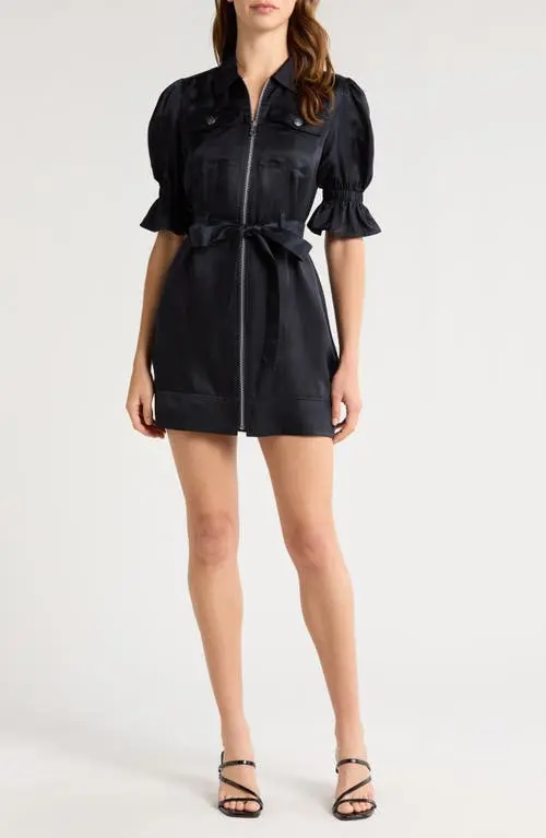 Cinq À Sept Holly Puff Sleeve Satin Dress - Navy