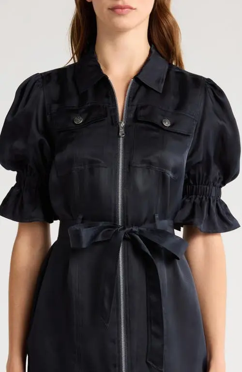 Cinq À Sept Holly Puff Sleeve Satin Dress - Navy