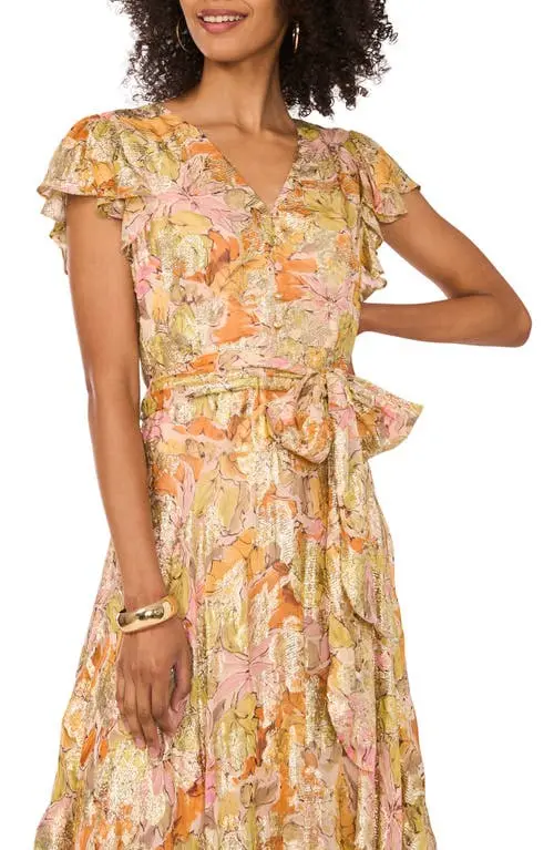 Vince Camuto Metallic Floral Asymmetric Hem Dress