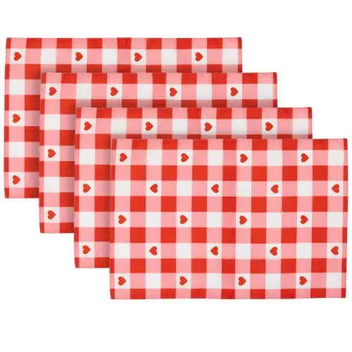 NORTHLIGHT Checke Hearts Valentine's Day Placemats18"set Of 4 - Red