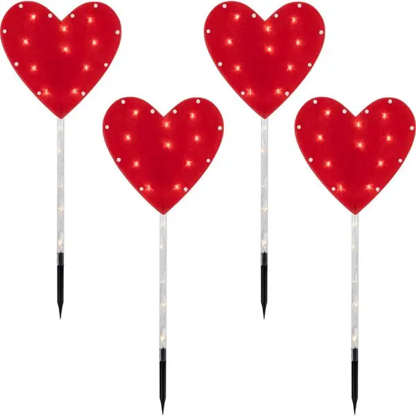 NORTHLIGHT Lighted Heart Valentine's Day Outdoor Pathway Markers28.75"set Of 4 - Red