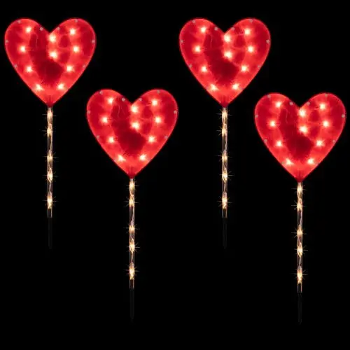 NORTHLIGHT Lighted Heart Valentine's Day Outdoor Pathway Markers28.75"set Of 4