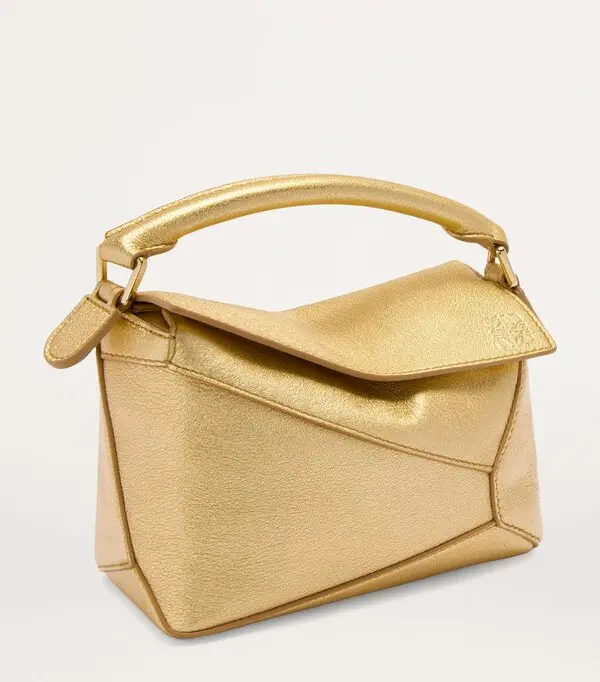 Loewe Mini Metallic Leather Puzzle Top-handle Bag - Gold