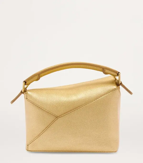 Loewe Mini Metallic Leather Puzzle Top-handle Bag - Gold
