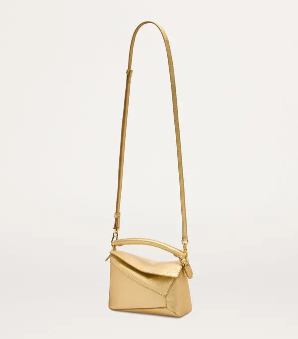 Loewe Mini Metallic Leather Puzzle Top-handle Bag - Gold
