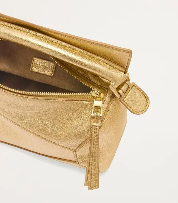 Loewe Mini Metallic Leather Puzzle Top-handle Bag - Gold