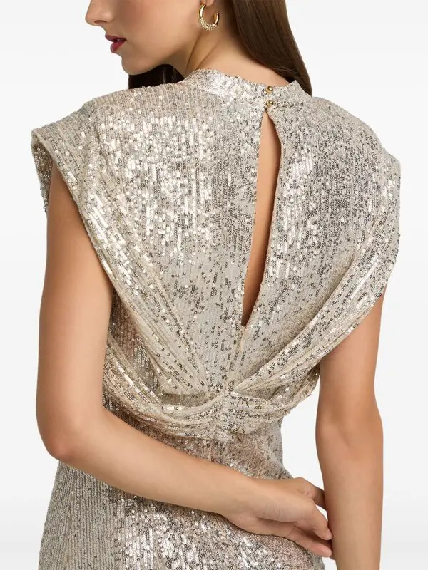 st john gold dress 1980s St John Evening Long Black Knit Formal Dress with Gold Sequin De –  Style & Salvage main image 0