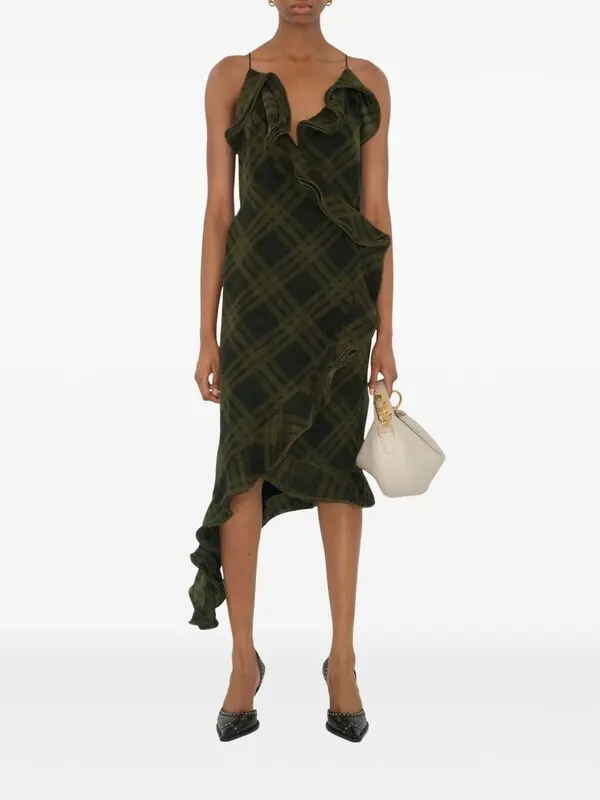 Burberry Silk Dress Burberry Green Dress Burberry Checked Silk Dress In  Green 50% Off Editorialist