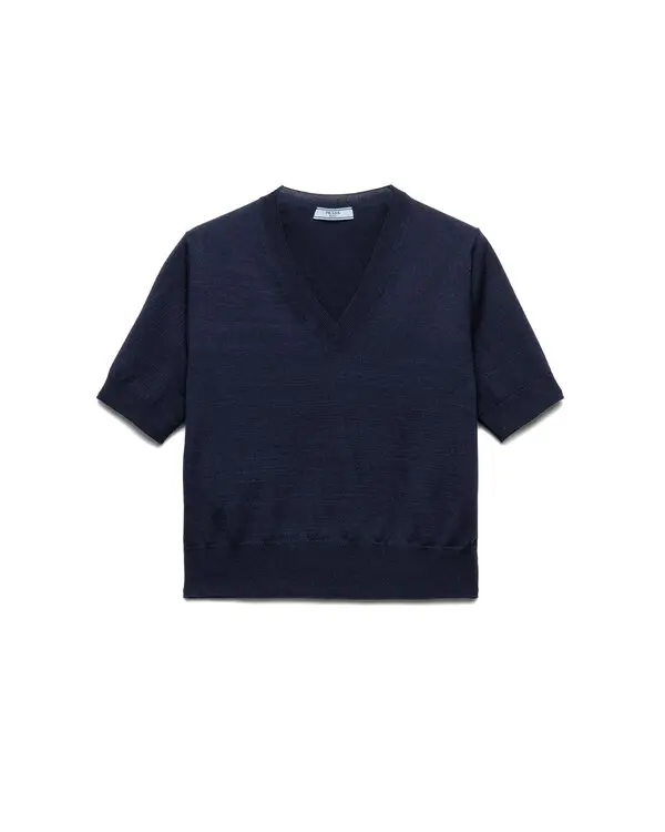 Prada V-neck Wool Sweater - Blue