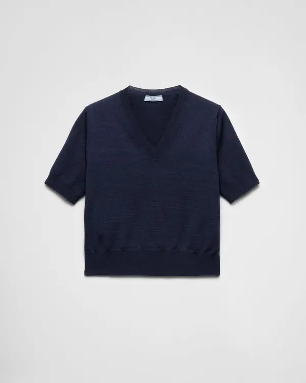 Prada V-Neck Wool Sweater - Navy | Editorialist