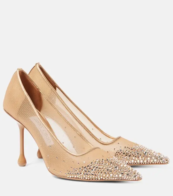 JIMMY CHOO Ixia 95 Embellished Mesh Pumps - Gold