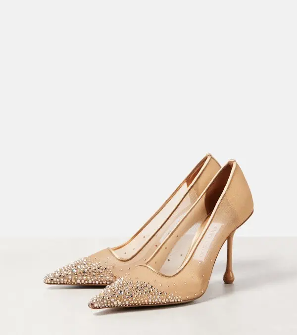 JIMMY CHOO Ixia 95 Embellished Mesh Pumps - Gold