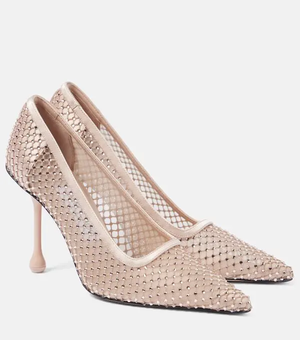 JIMMY CHOO Ixia 95 Embellished Mesh Pumps - Pink
