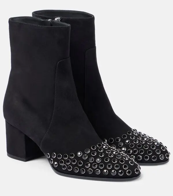 Alaïa Embellished Suede Ankle Boots - Black