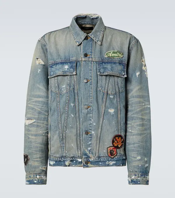 Amiri Vintage Pegasus Distressed Denim Jacket - Blue