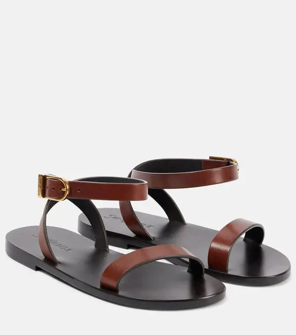 Saint Laurent Sahara Leather Sandals - Brown