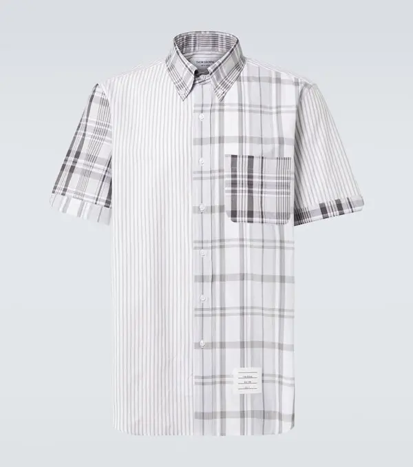 Thom Browne Striped Patchwork Cotton Shirt - Grey