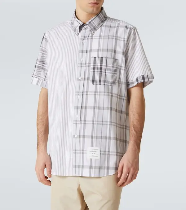 Thom Browne Striped Patchwork Cotton Shirt - Grey