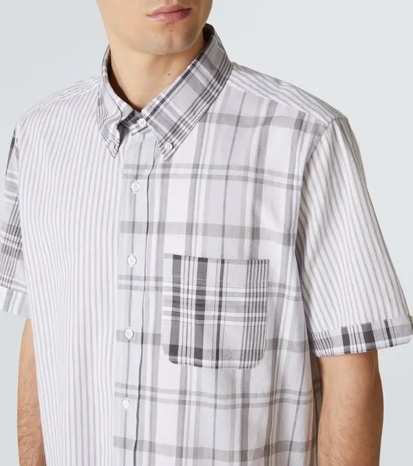 Thom Browne Striped Patchwork Cotton Shirt - Grey