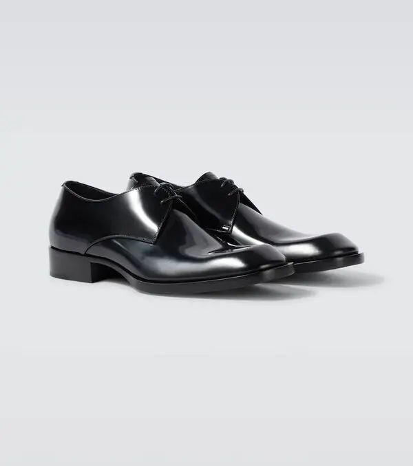 Saint Laurent Jean Polished-Leather Derby Shoes In Black  display picture 1