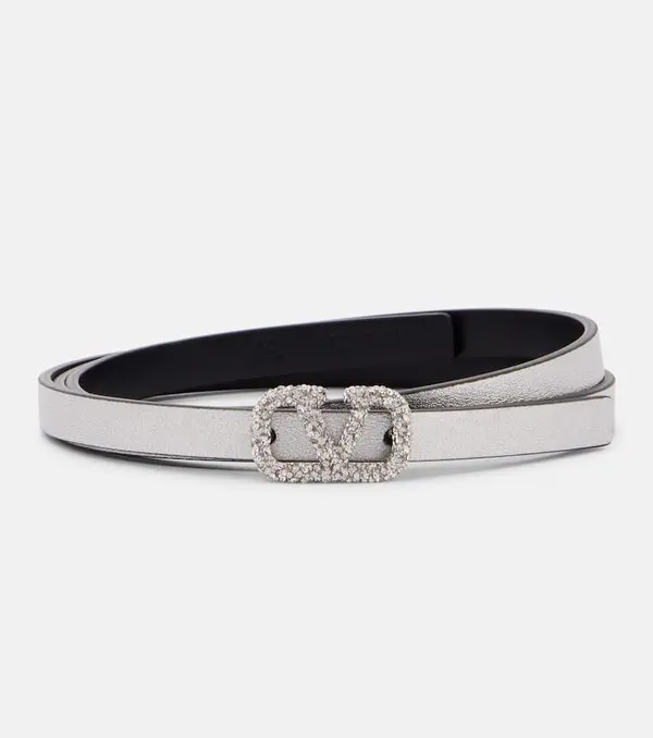 Valentino Garavani Vlogo Signature Reversible Leather Belt - Silver