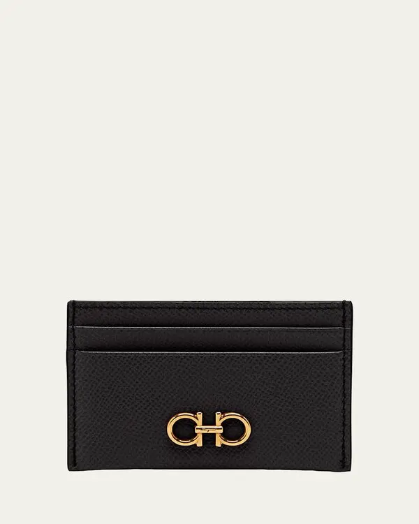 FERRAGAMO Gancini Leather Card Case - Nero