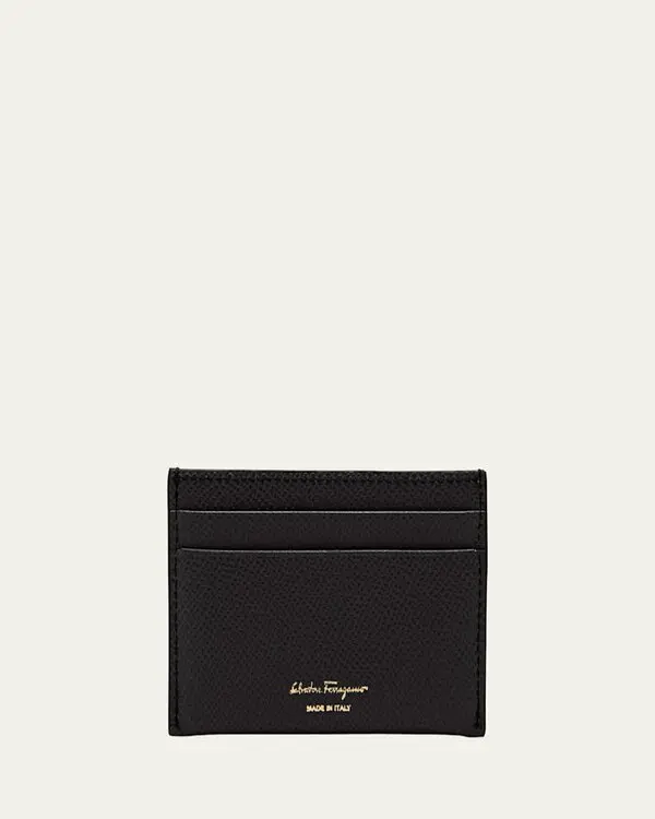 FERRAGAMO Gancini Leather Card Case - Nero