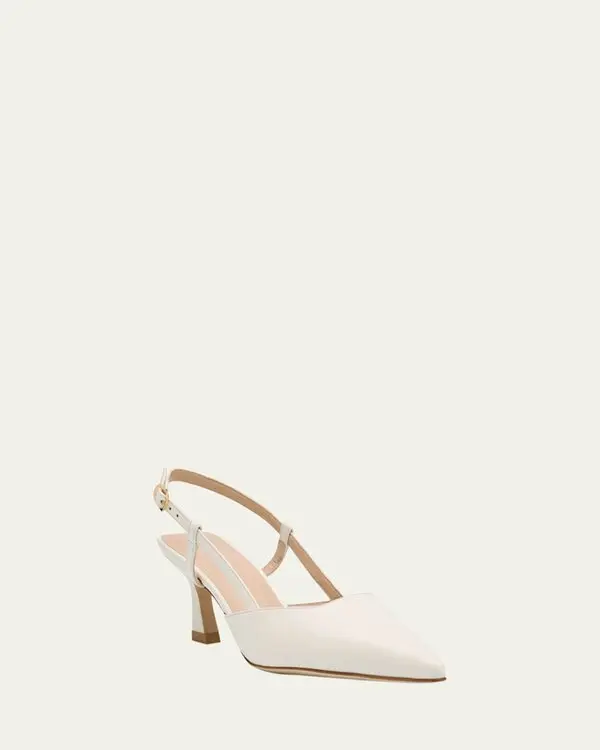 STUART WEITZMAN Vinnie Leather Kitten Slingback Pumps - Cream
