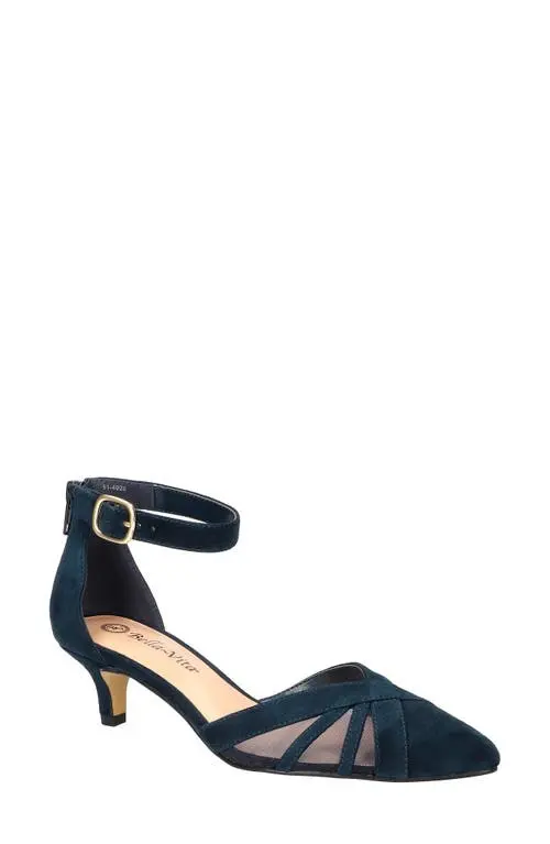 BELLA VITA Malani Pointed-toe Kitten Heel Pumps - Navy Suede