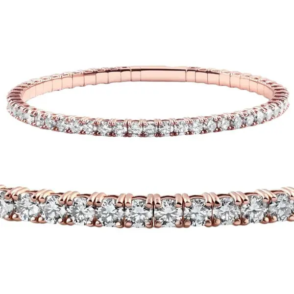 BLISS DIAMOND 2.10ct Tw Lab Grown Diamond 14k Gold Flexible Bangle Tennis Bracelet - Rose Gold - 7ct