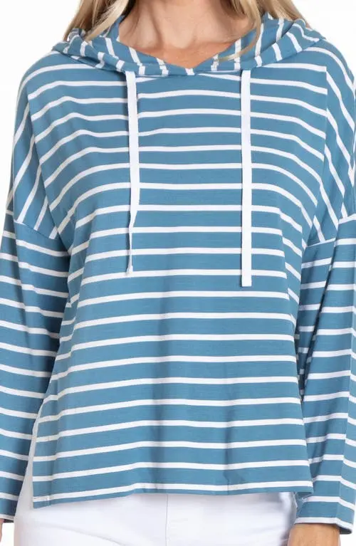 APNY Stripe Side Slit Hoodie - Chambray/ White Stripe