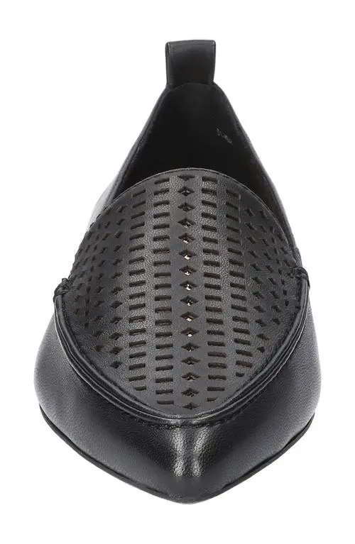 BELLA VITA Alessi Perforated Pointed Toe Flat - Black Leather