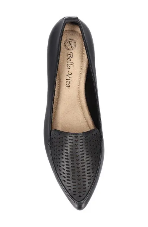 BELLA VITA Alessi Perforated Pointed Toe Flat - Black Leather