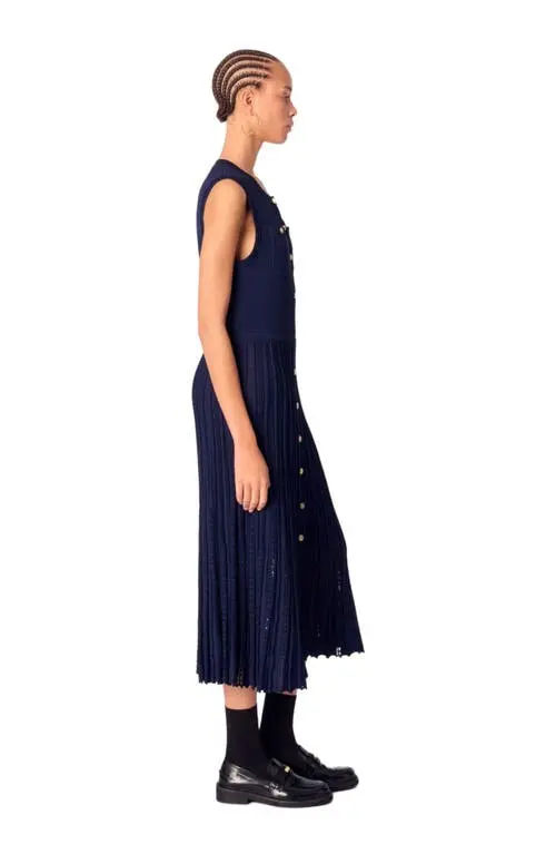 maje pleated knit maxi dress In Navy - 40% Off sanga