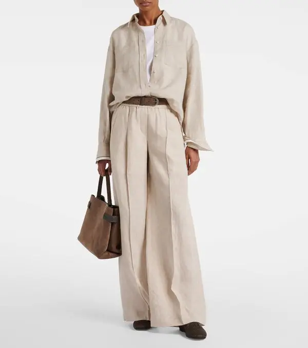 Brunello Cucinelli Linen Wide-leg Pants