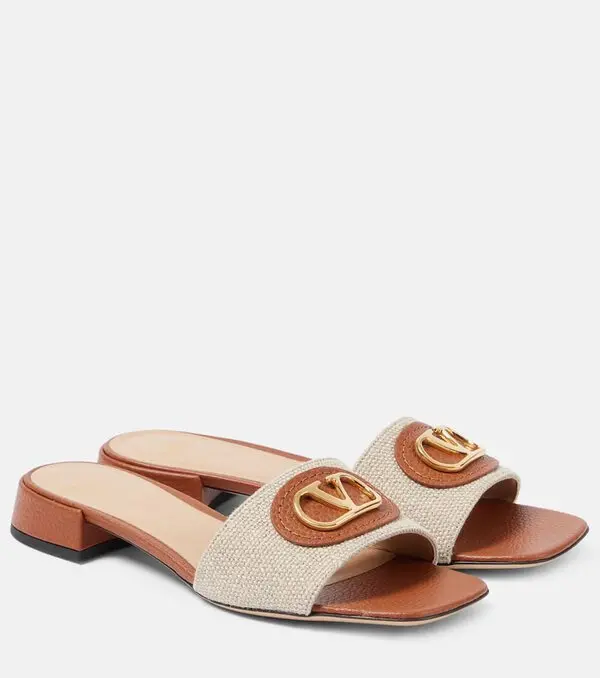 Valentino Garavani Vlogo Signature Canvas Slides - Neutrals