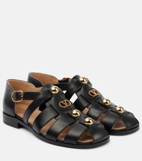Valentino Garavani Vlogo Signature Leather Fisherman Sandals - Black
