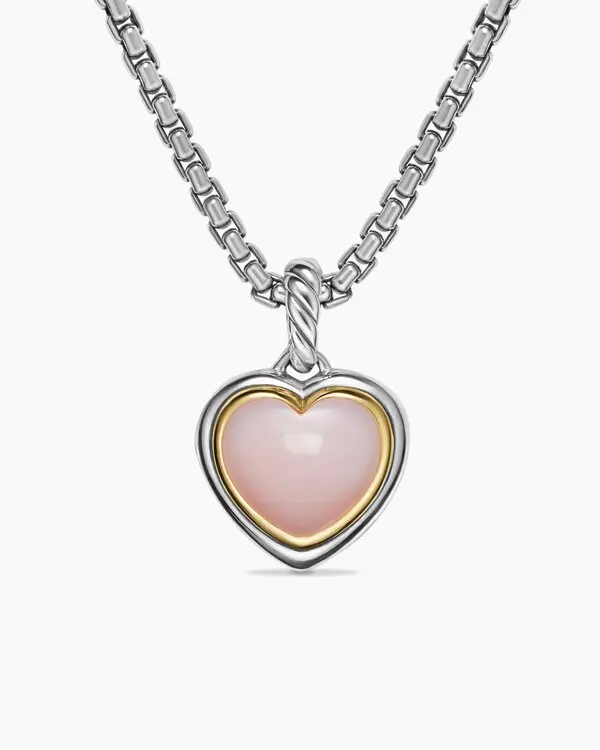 David Yurman Sterling Silver And 18k Yellow Gold Heart Amulet With - Pink Opal