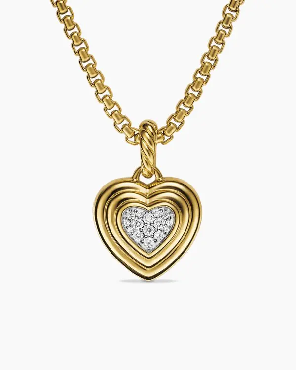 David Yurman 18k Yellow Gold Puffy Heart Amulet With Diamonds - Diamond